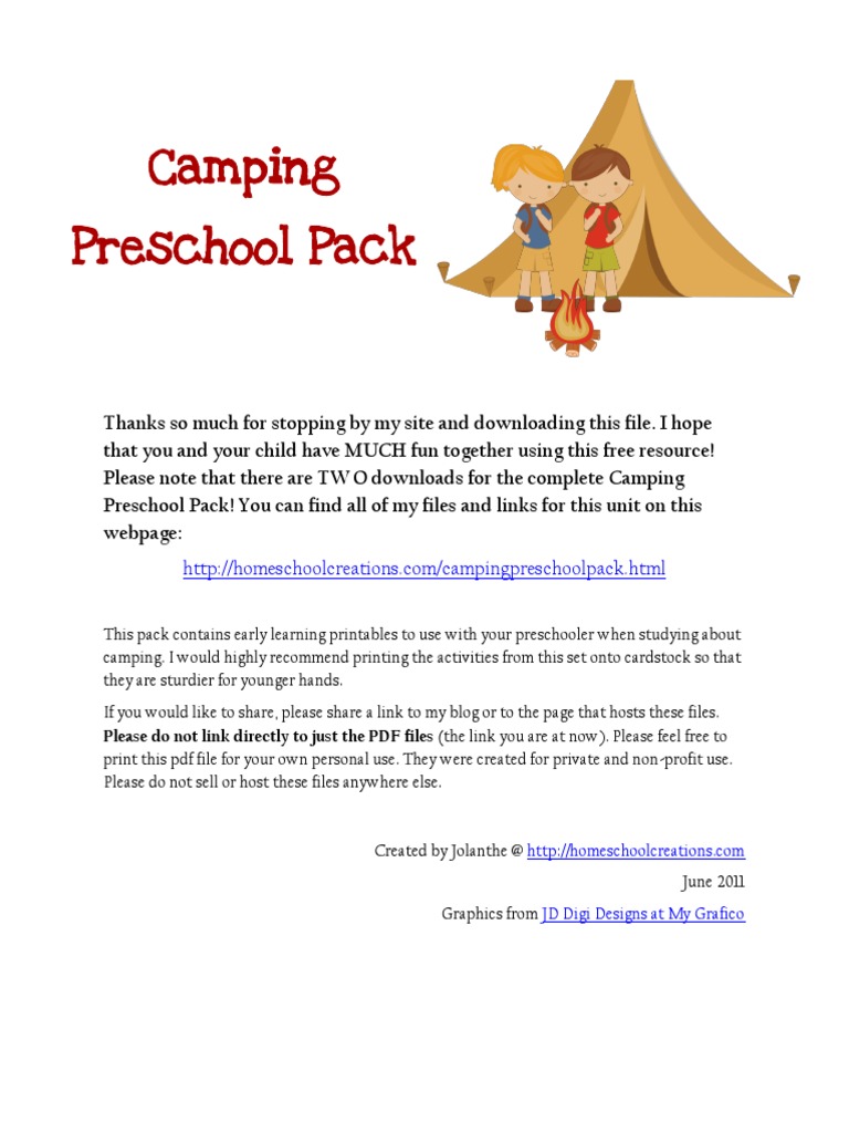 Camping Preschool Pack: Please Do Not Link Directly To Just The PDF ...