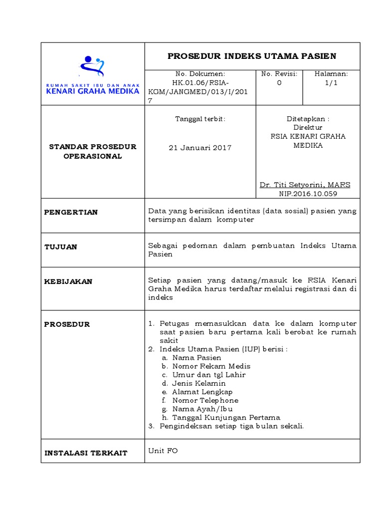 Prosedur Indeks Utama Pasien | PDF