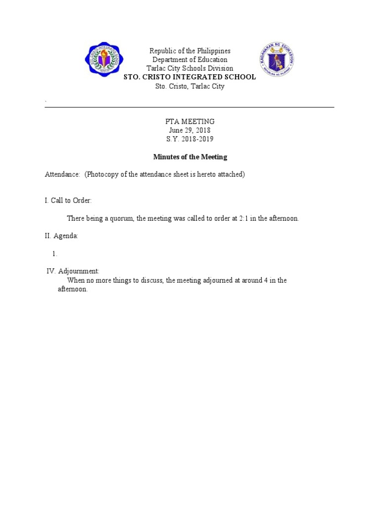 Minutes of The Meeting Sample | PDF