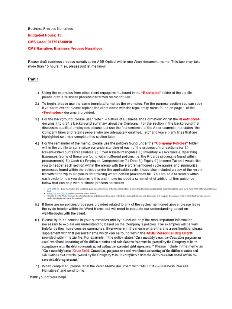Business Process Narrative Instructions | PDF | Intangible Asset | Debt