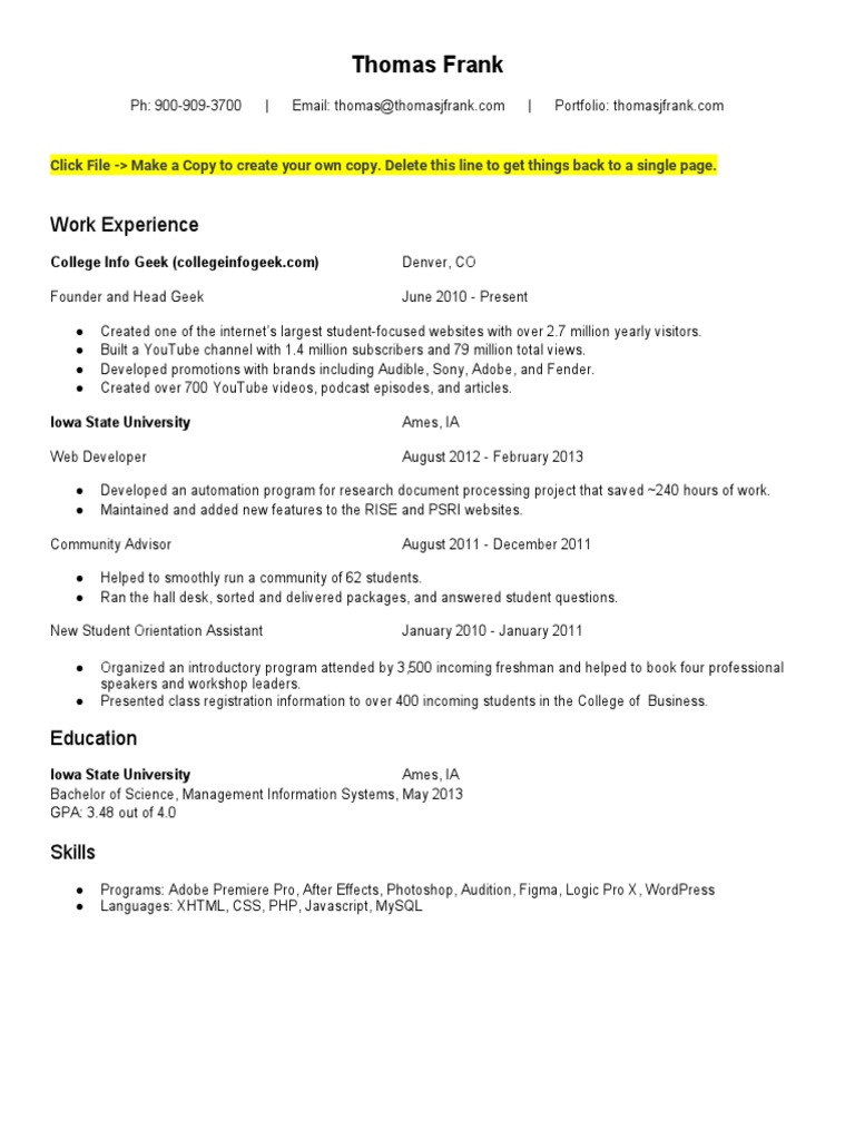 Thomas Frank - Sample Resume | PDF | Cyberspace | Computing