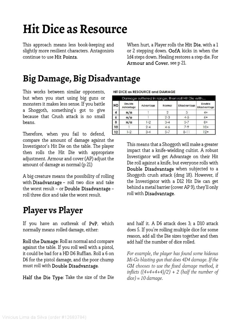 TCH Hit Dice As Resource v1 PDF | PDF | Role Playing Games | Leisure ...