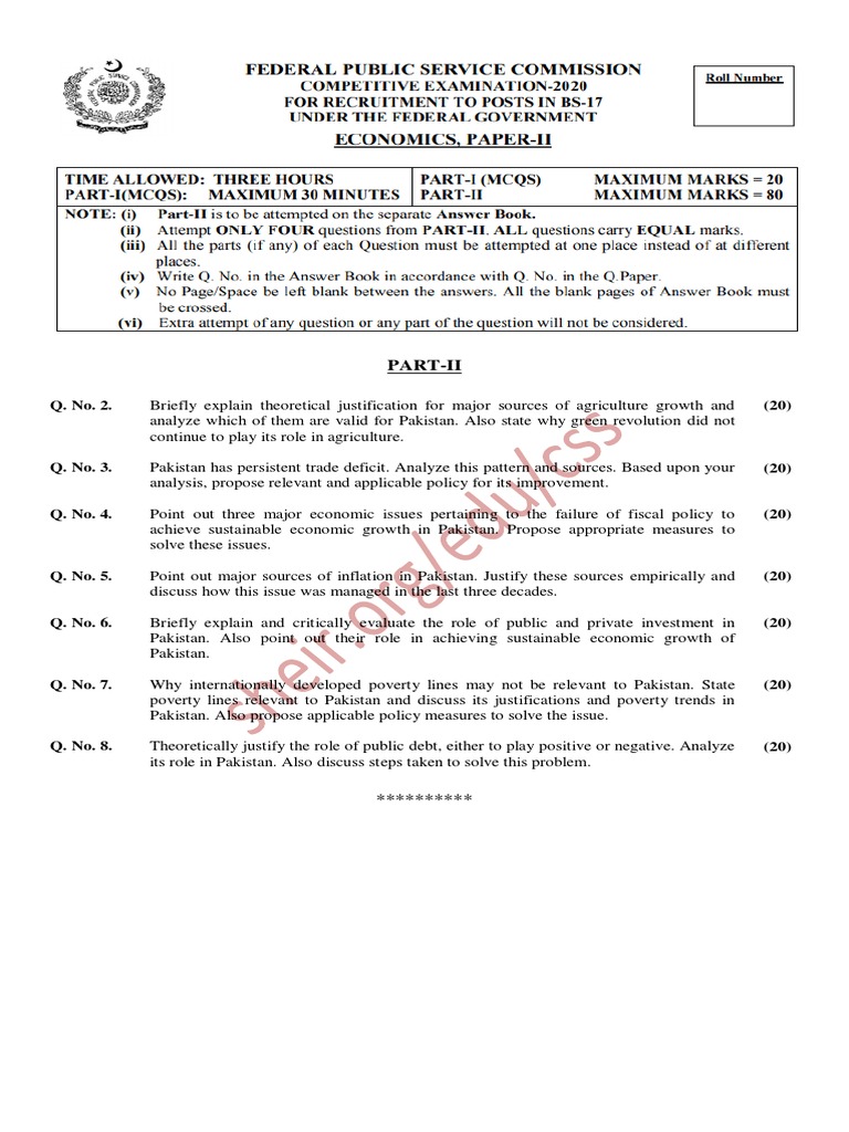 Css Economics Paper 2020 | PDF | Social Science