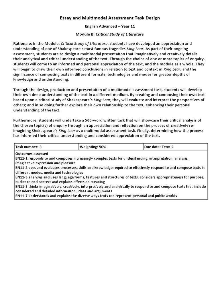 Essay and Multimodal Task Design | PDF | King Lear | Cognition