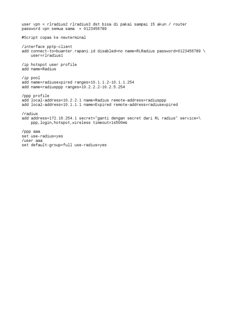 Script Mikrotik Radius | PDF