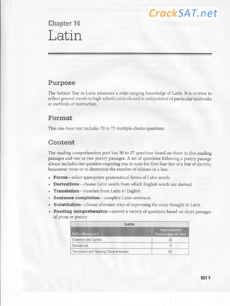 SAT Latin Practice Test From The Official Study Guide | PDF