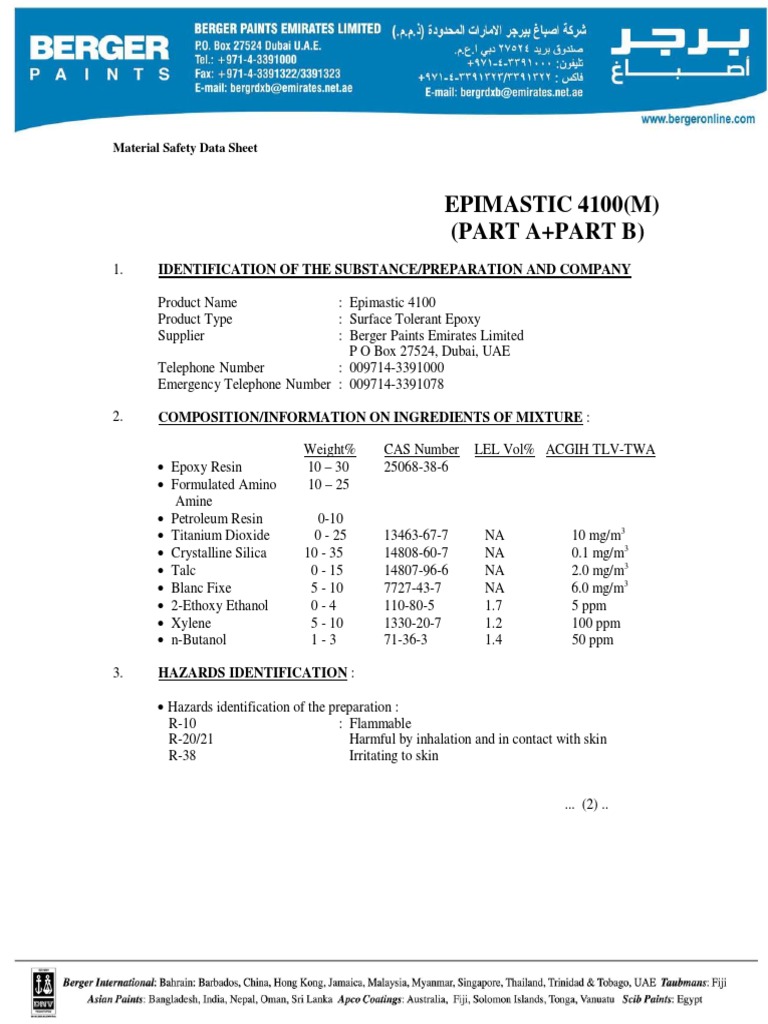 Msds Epimastic 4100 (M) | PDF | Combustion | Water