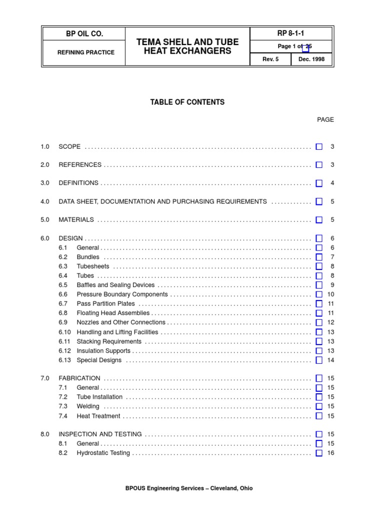Tema Shell and Tube Heat Exchangers: 8-1-1 BP Oil Co. RP | PDF | Pipe ...