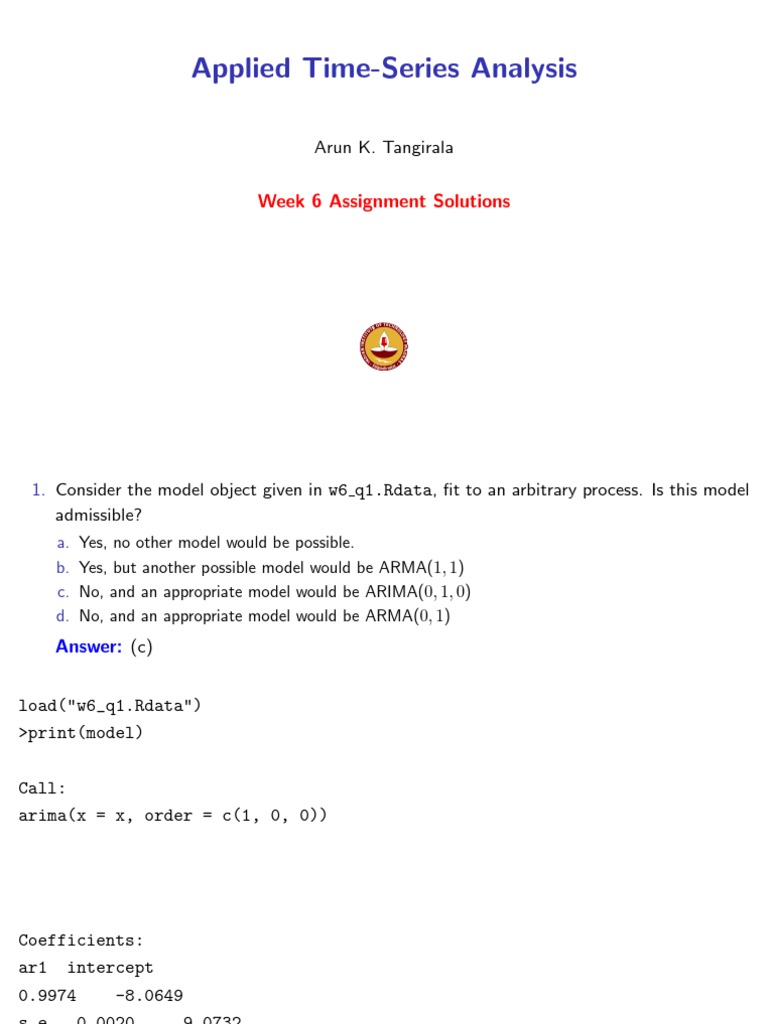 Week6 Assignment Solutions | PDF | Autoregressive Integrated Moving Average | Time Series