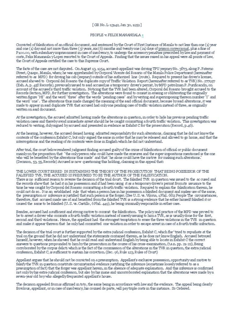 People Vs Manansala | PDF | Falsifiability | Trials