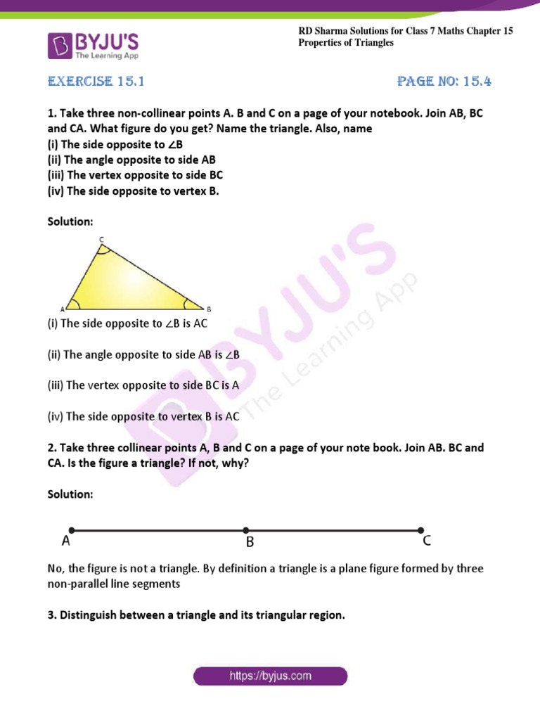 RD Sharma Class 7 Maths Solutions Chapter 15 Properties of Triangles PDF | PDF | Triangle ...
