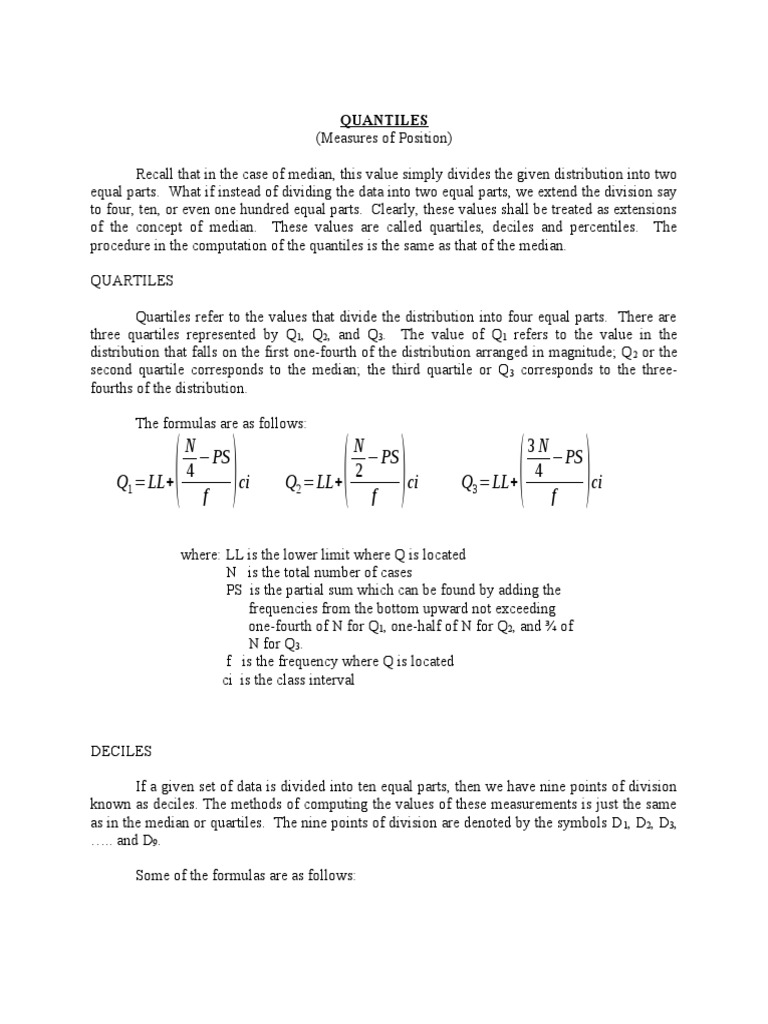 An Overview of Quantiles as Measures of Position in a Distribution, Including Formulas for ...