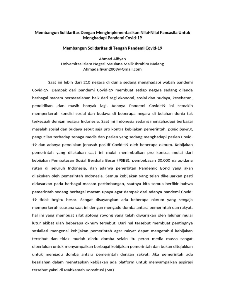 Essay Mahasiswa - Ahmad Alfiyan - UIN Maulana Malik Ibrahim Malang | PDF