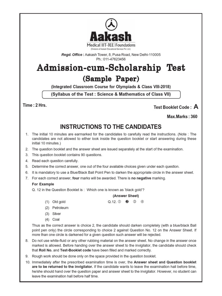 Sample Paper - ACST - Class VIII - Foundation-2018 PDF | PDF | Mean ...