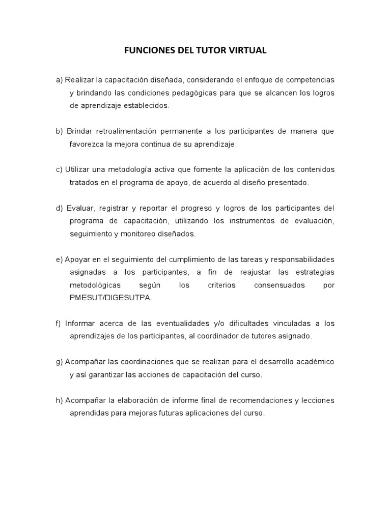 Funciones Del Tutor Virtual | PDF | Aprendizaje | Modificación de comportamiento