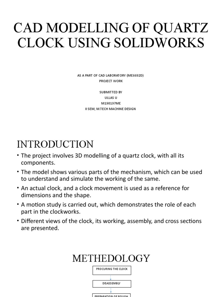 Cad Modelling Of Quartz Clock Movement Using Solidworks Pdf Clock