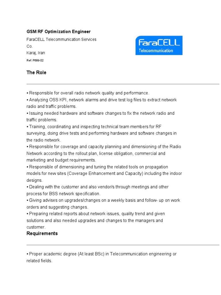 GSM RF Optimization Engineer | PDF | Mathematical Optimization | Gsm GSM RF Optimization Engineer | PDF | Mathematical Optimization | Gsm