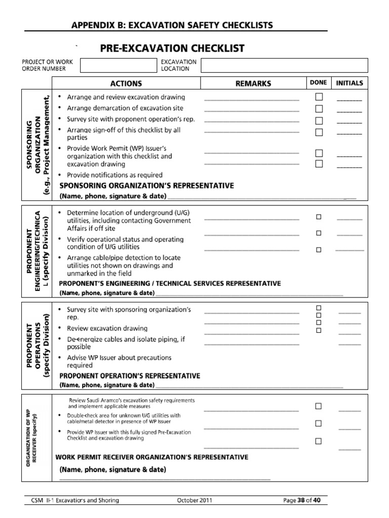 Pre-Excavation Checklist PDF | PDF