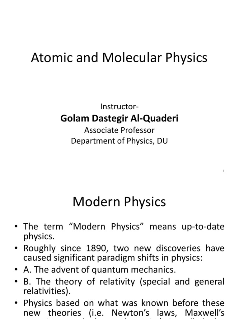 Atomic Molecular Physics Lecture-1 | PDF | Atomic Nucleus | Electron