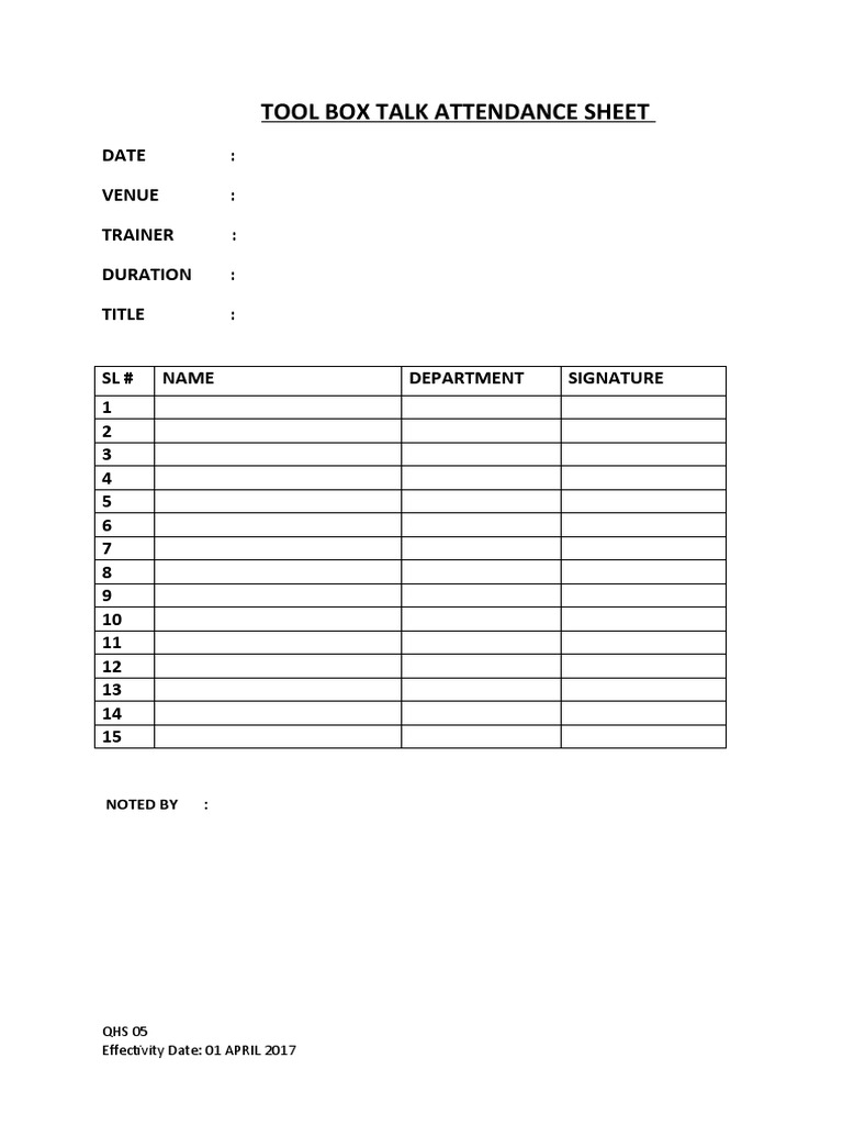 Tool Box Attendence Sheet | PDF | Career & Growth | Technology & Engineering