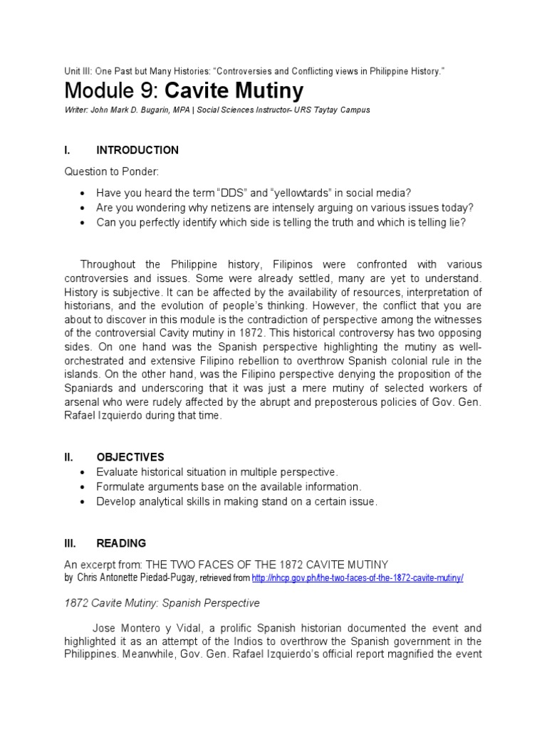 Learning Module On Cavite Mutiny | PDF | Philippines