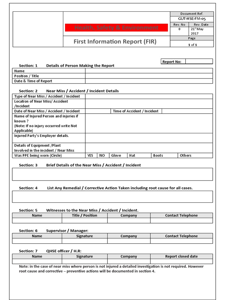 HSE FM 05 First Information Report | PDF