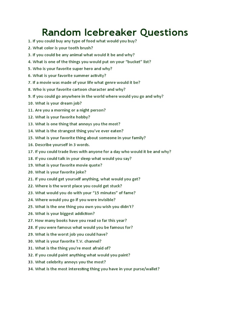Nice Icebreaker Questions On Sale