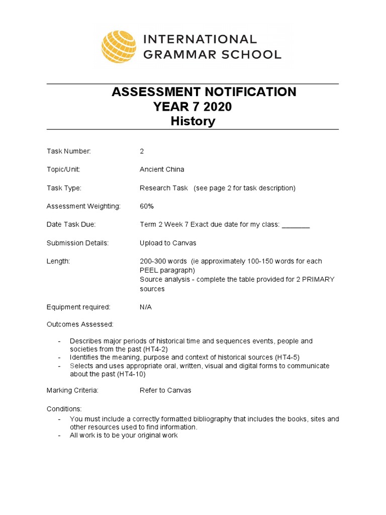 Year 7 History: Ancient China Task | PDF | Dances | History Of China