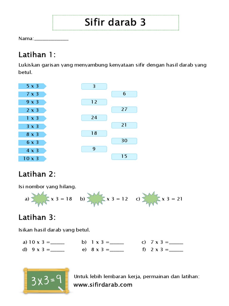 Latihan Sifir Darab 3 untuk Anak-anak | PDF