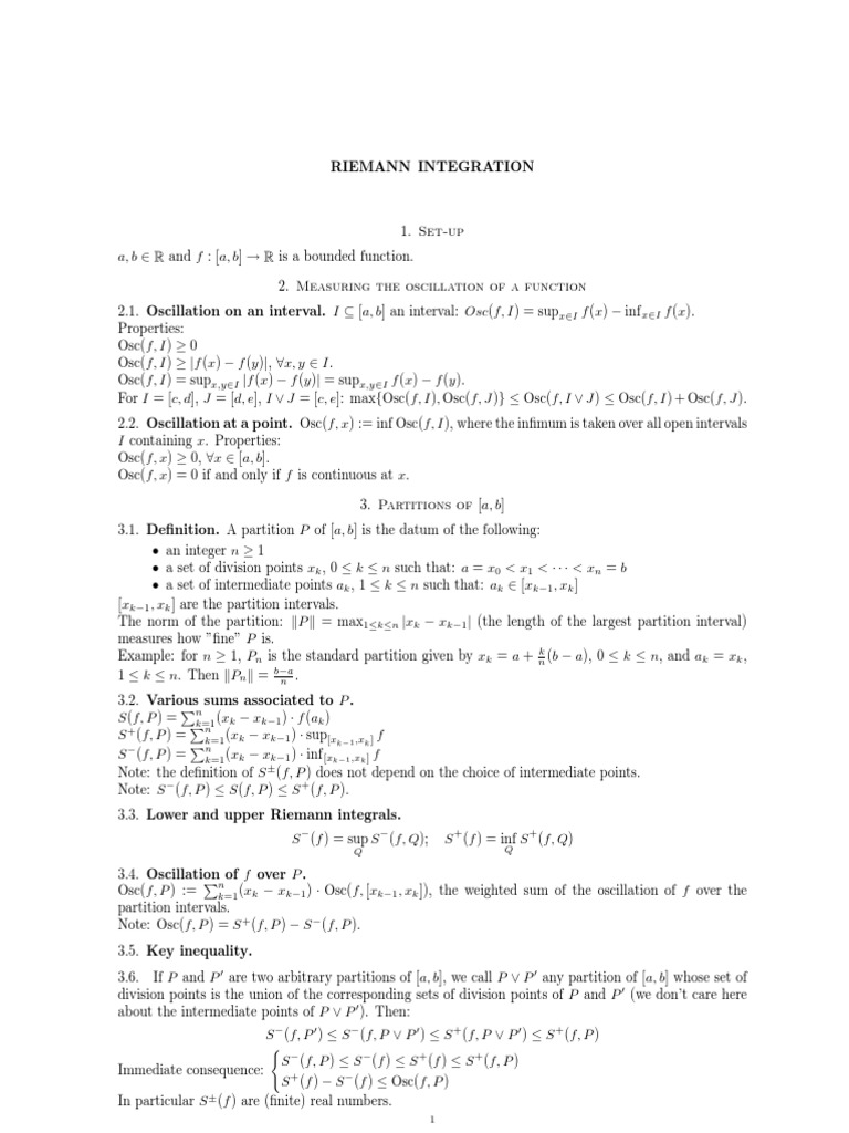 Riemann Integration | PDF | Continuous Function | Interval (Mathematics)