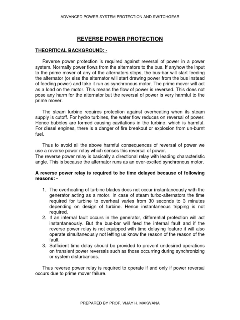 Reverse Power Protection in Generators | PDF | Relay | Engines