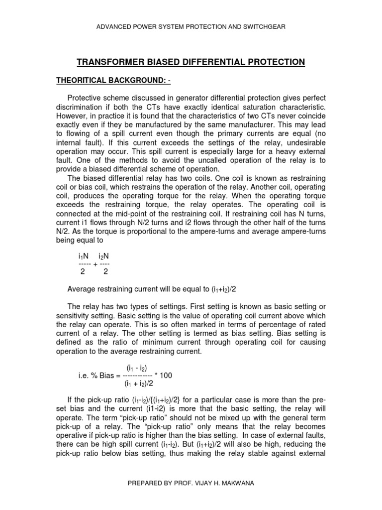 Transformer Biased Differential Protection | PDF | Relay | Transformer
