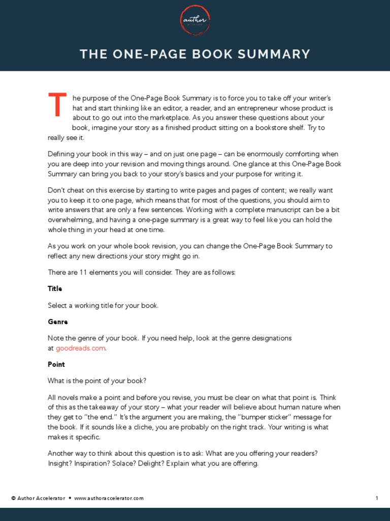 One Page Book Summary | PDF | Books
