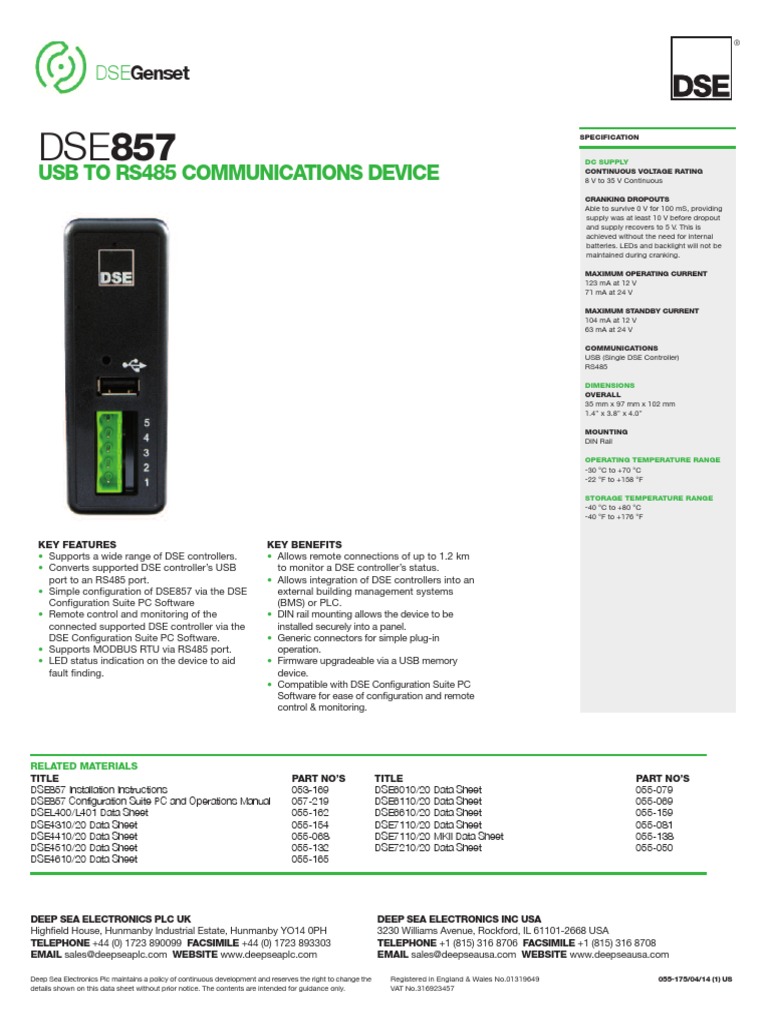 DSE857 Data Sheet (USA) PDF | PDF | Usb | Personal Computers