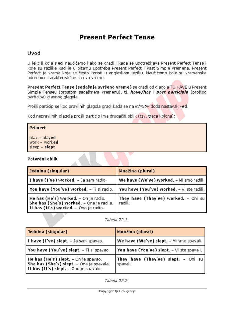 Present Perfect Tense: Tabela 22.1 | PDF | Linguistic Morphology | Linguistic Typology