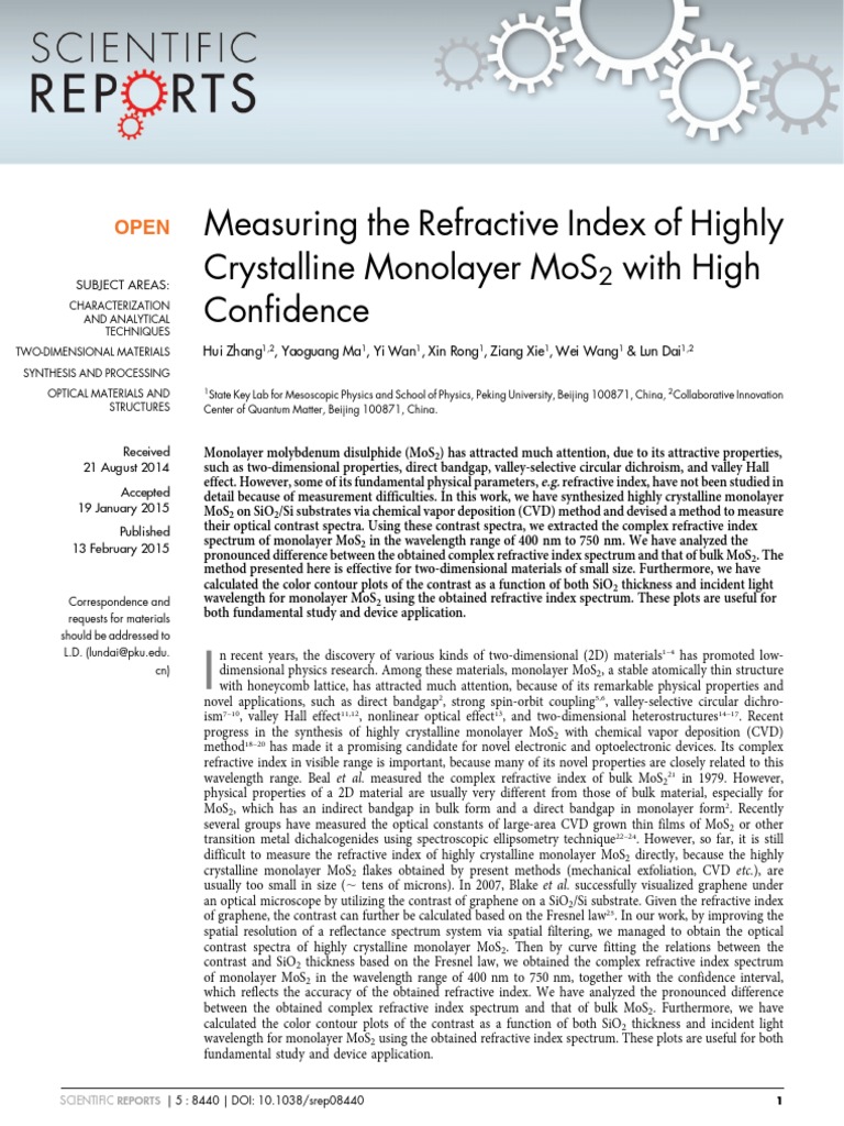 Zhang Et Al Measuring 2D MoS2 Refractive Index | PDF | Refractive Index ...