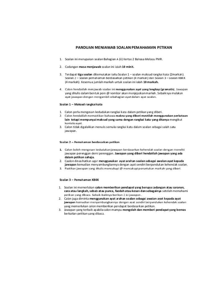 Panduan Menjawab Soalan Pemahaman Petikan | PDF