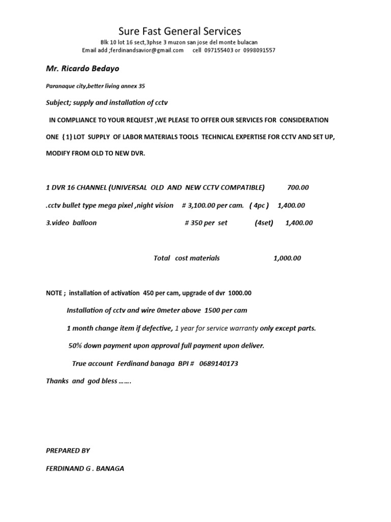 Sure Fast General Services: Mr. Ricardo Bedayo | PDF