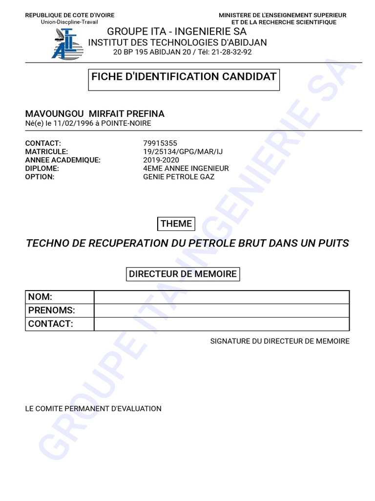 Mirfait Theme Fiche D'identification PDF | PDF