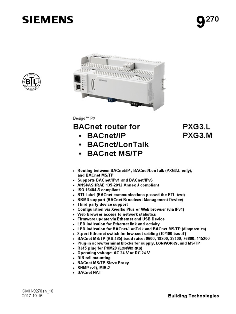 A6V10366162 - BACnet Router For BACnet - IP BACnet - LonTalk BACne - en | PDF | Computer Network ...