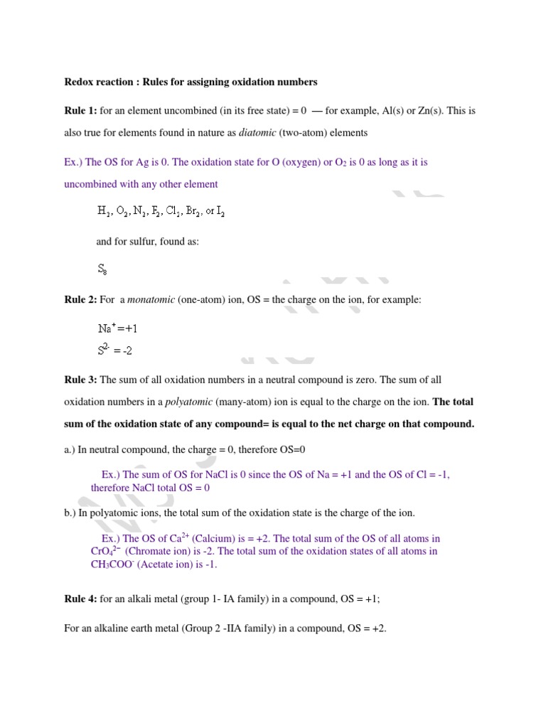 Rules For Assigning Oxidation Numbers | PDF | Ion | Redox