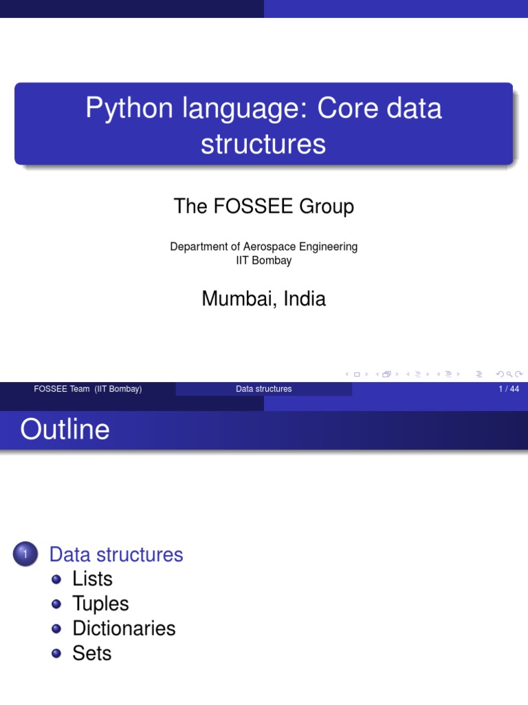 Python Language Core Data Structures The Fossee Group Pdf String Computer Science