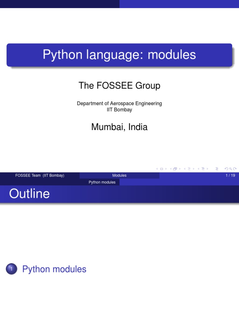 Python Language: Modules: The FOSSEE Group | PDF | Python (Programming Language) | Modular ...