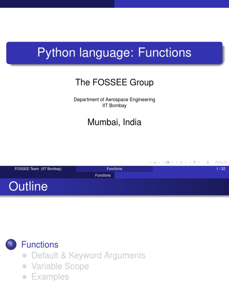 Python Language Functions The Fossee Group Pdf Parameter Computer Programming Subroutine