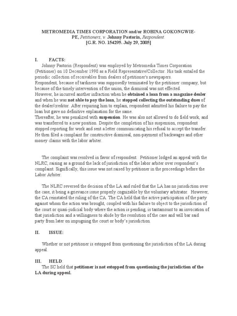 Jurisdiction Dispute in Labor Case | PDF | Estoppel | Jurisdiction