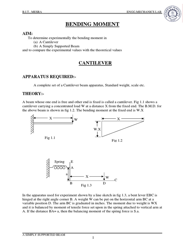 Bending Moment: Cantilever | PDF | Weighing Scale | Beam (Structure)
