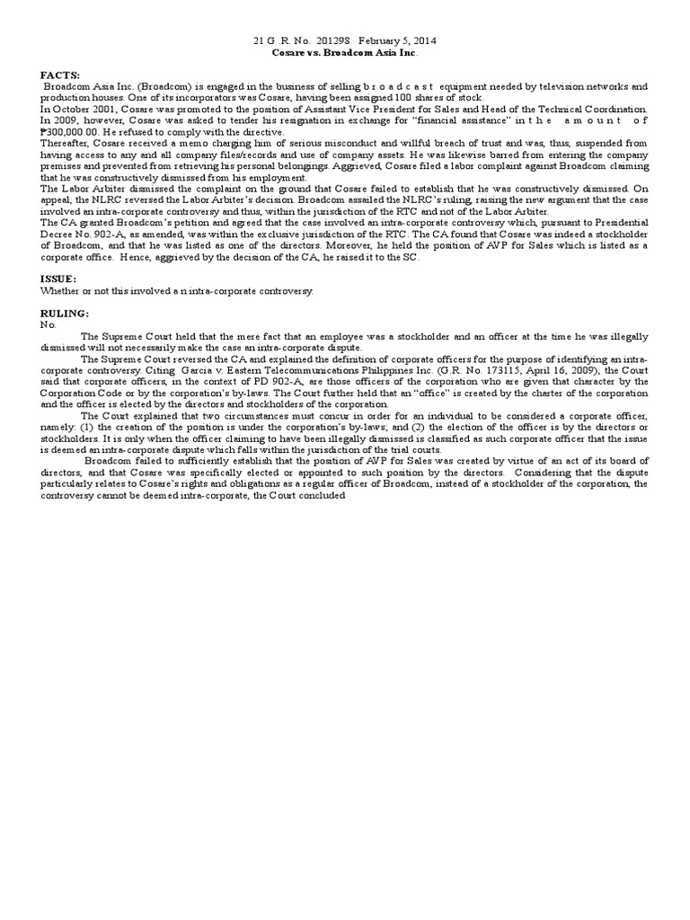 Cosare Vs Broadcom Asia | PDF | Corporations | Government