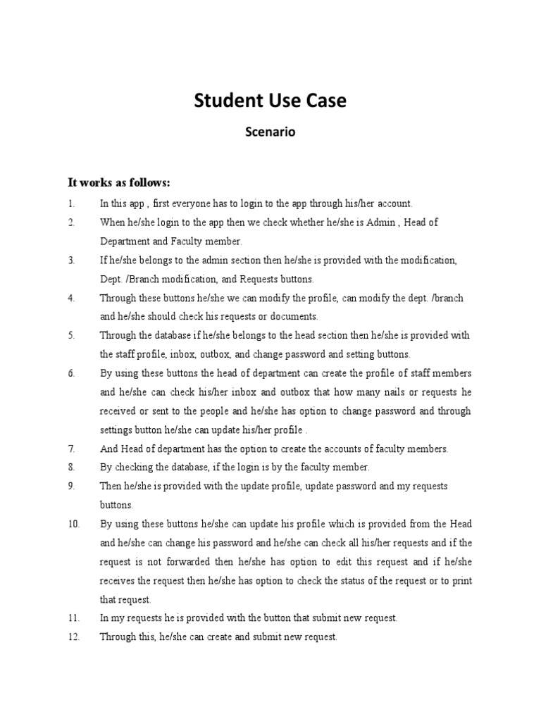 Student Use Case: Scenario | PDF