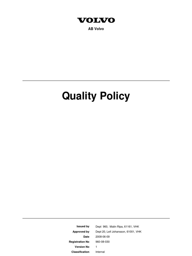 Volvo Quality Policy Overview | PDF | Quality Management | Leadership