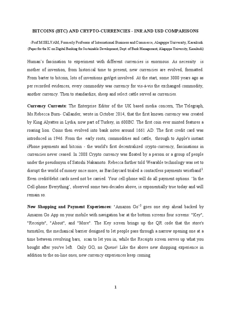 Bitcoins (BTC) and Crypto-Currencies - Inr and Usd Comparisons | PDF ...